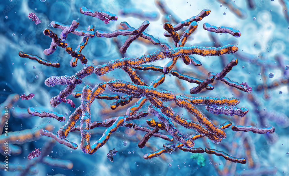 Actinomyces bacteria. Filamentous, gram-positive bacteria, found in the ...