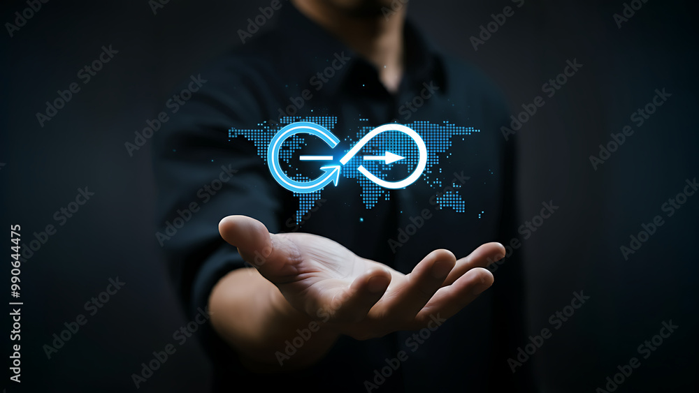 Business planning and strategy concept. Businessman holding infinity ...