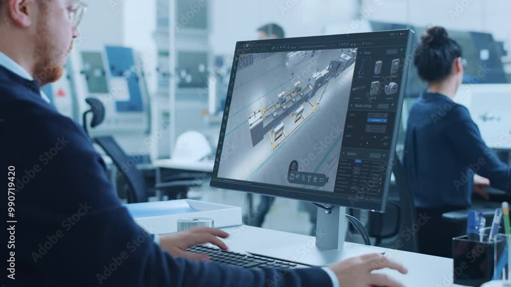 High-tech Factory Office: Industrial Design Engineer Uses 3D CAD ...