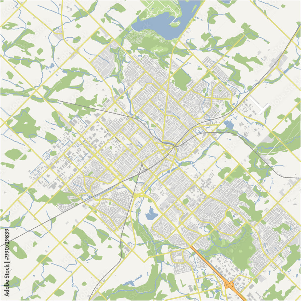 Map of Guelph in Canada in a normal road map style. Contains layered ...
