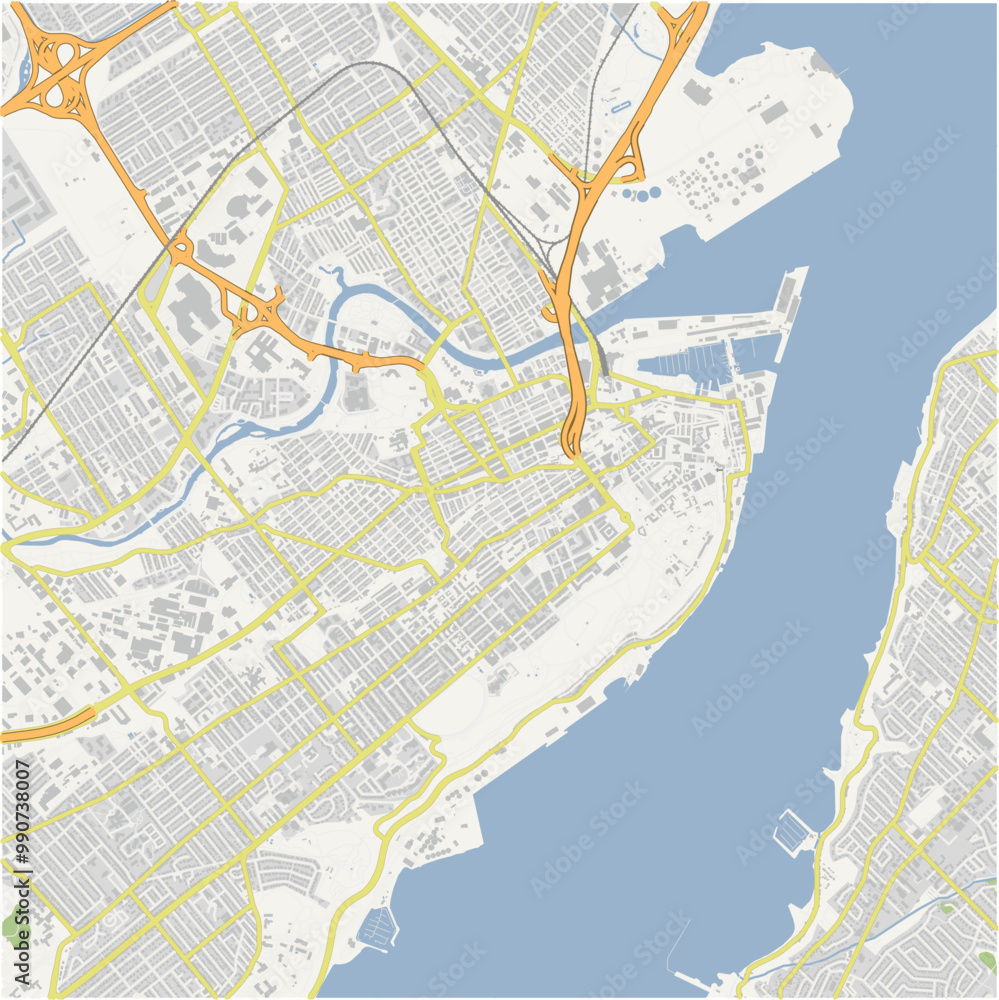 Map of Quebec City center in Canada in a normal road map style ...