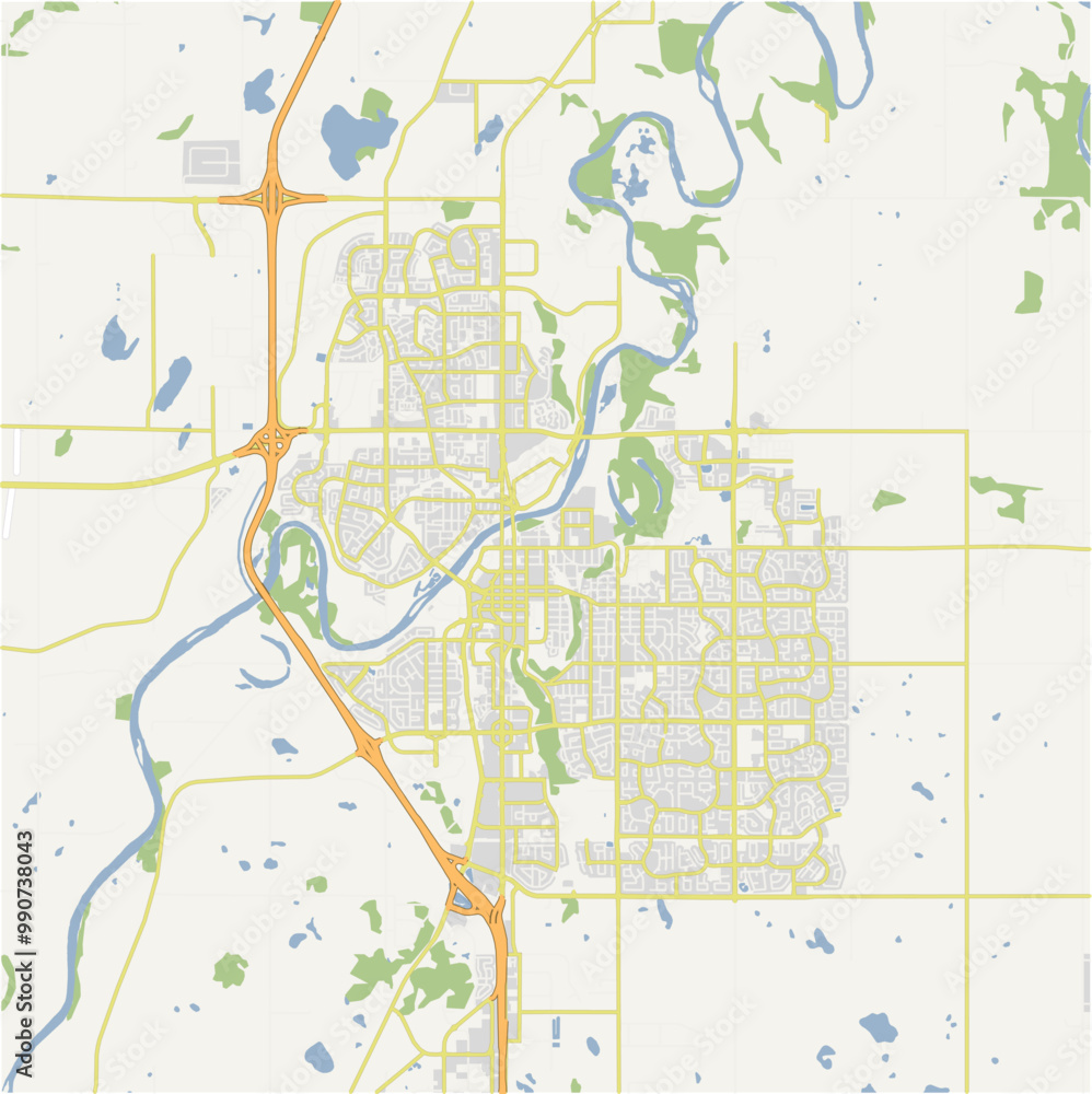 Map of Red Deer in Canada in a normal road map style. Contains layered ...