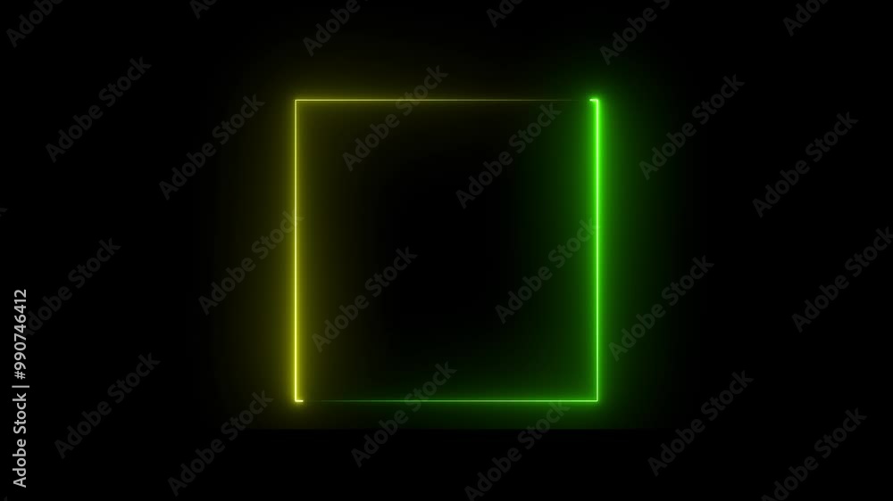 Abstract blue green neon glowing line frame, animated moving led light ...