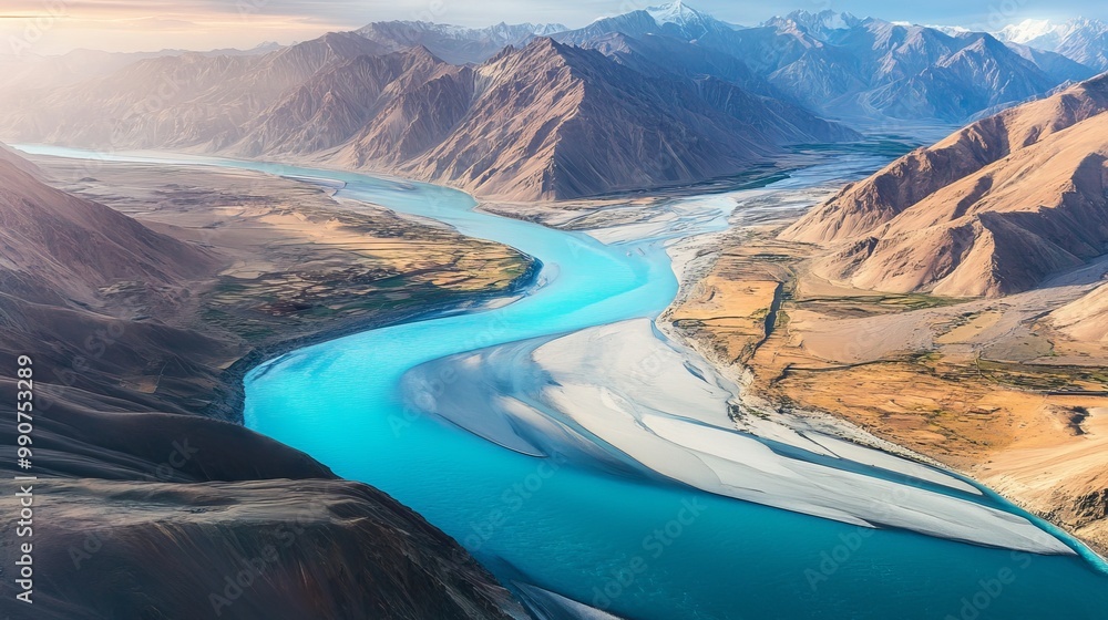 The confluence of the Indus and Zanskar Rivers in Leh, Ladakh, presents ...