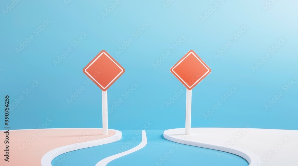 Two orange warning signs in a creative abstract setting, representing ...