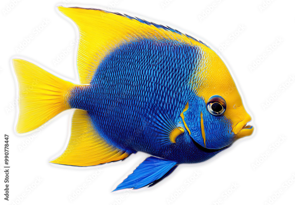 Blue and Yellow Angelfish Swimming in Aquarium. Tropical Fish Close Up ...
