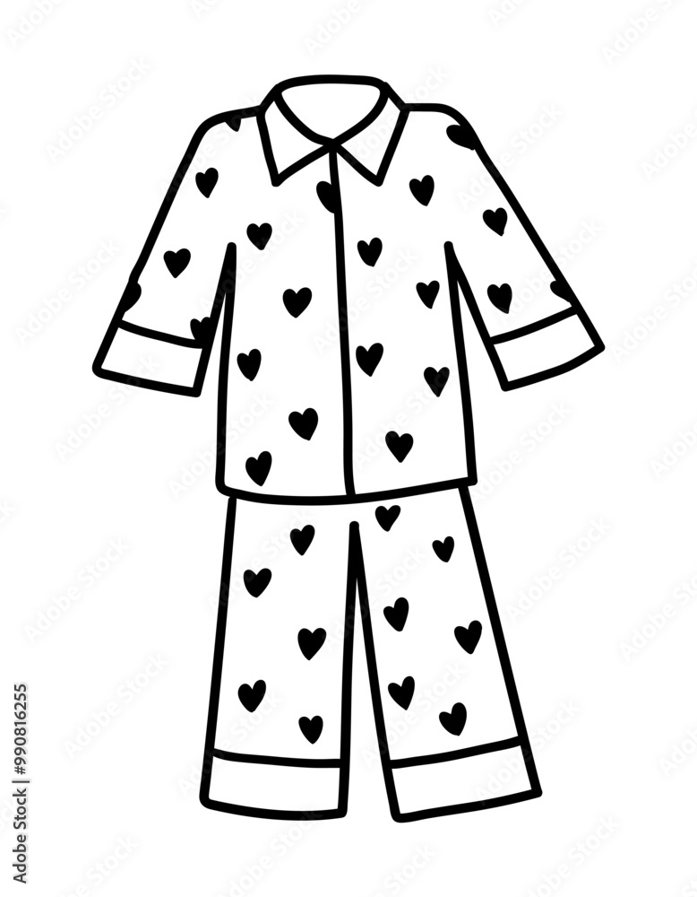 Line art vector illustration of pajama with hearts Stock Vector | Adobe ...
