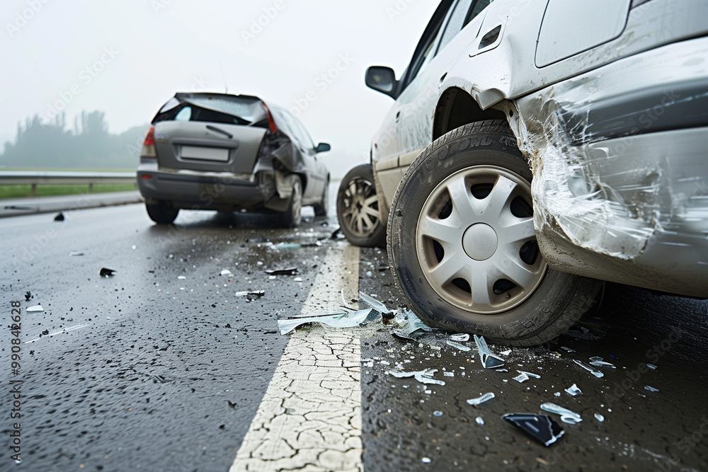 Car Accident on busy street between two vehicles raising awareness ...