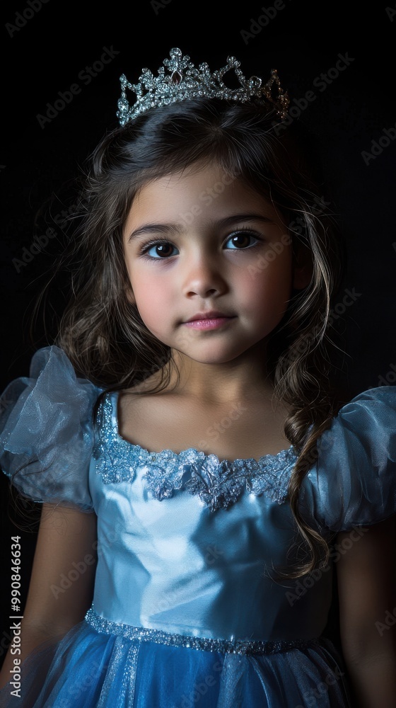 Full body shot of a Hispanic girl dressed as a princess, copy space in ...
