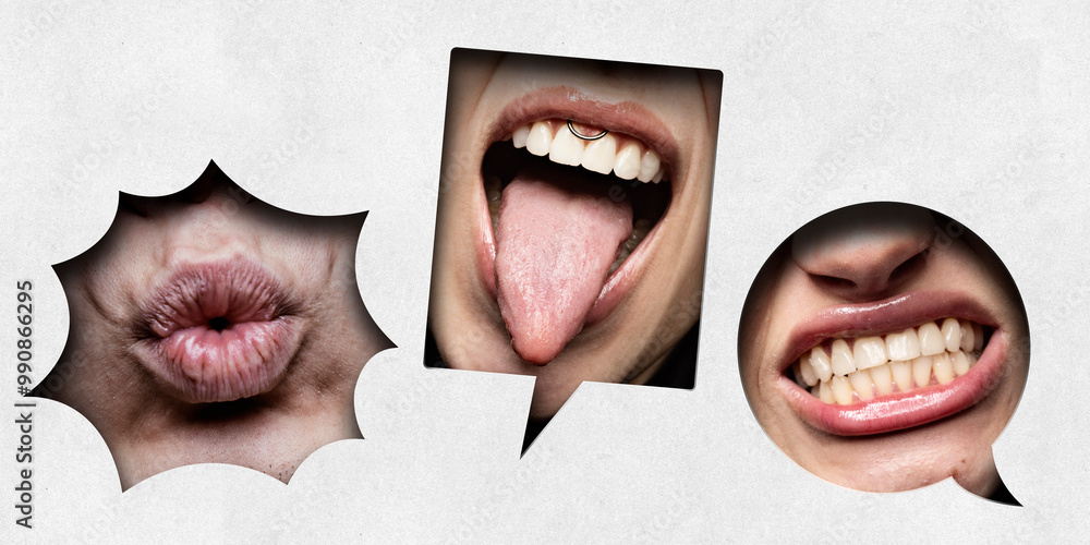 Contemporary art collage. Different mouth expressions, from pouting ...
