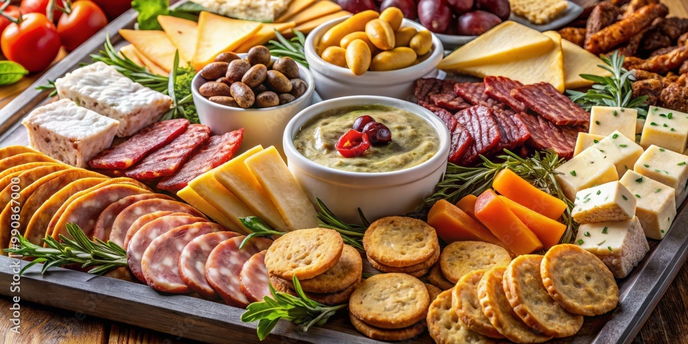 An elegant platter overflowing with a diverse selection of gourmet ...