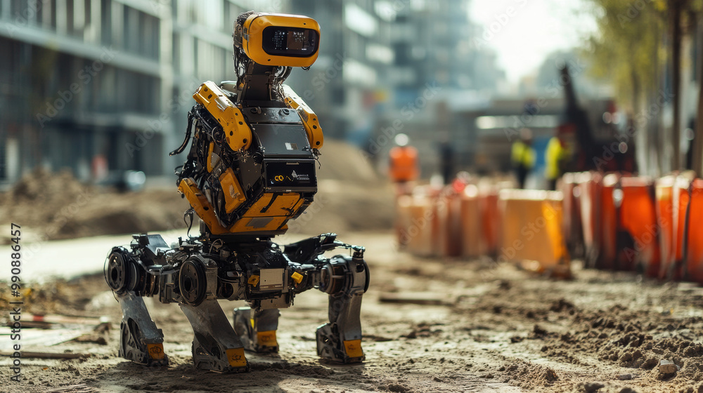 robotic inspection team member stands on construction site, showcasing ...