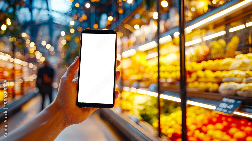 Smartphone Shopping List: A hand holding a smartphone with a blank ...