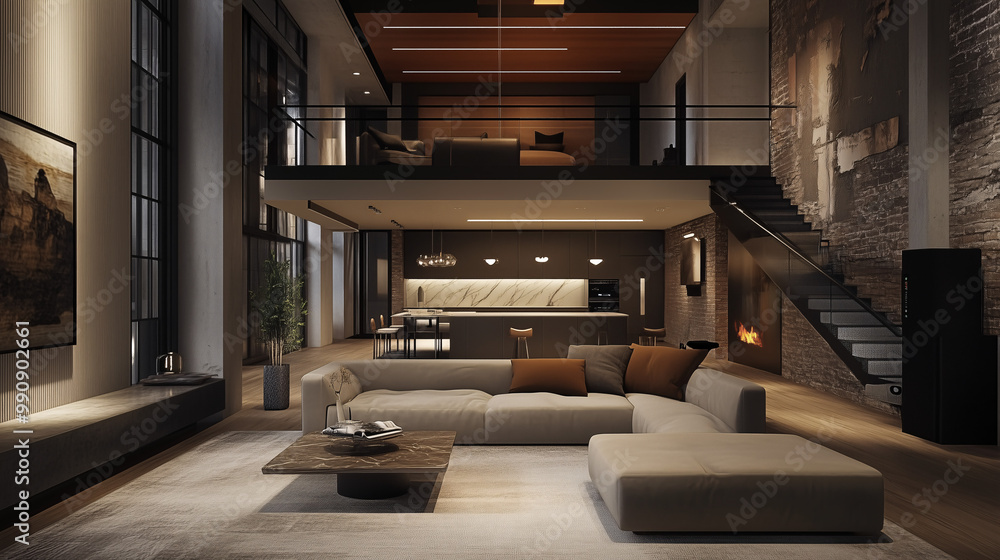 Minimalist urban loft with clean, modern lines, open spaces, and luxe ...