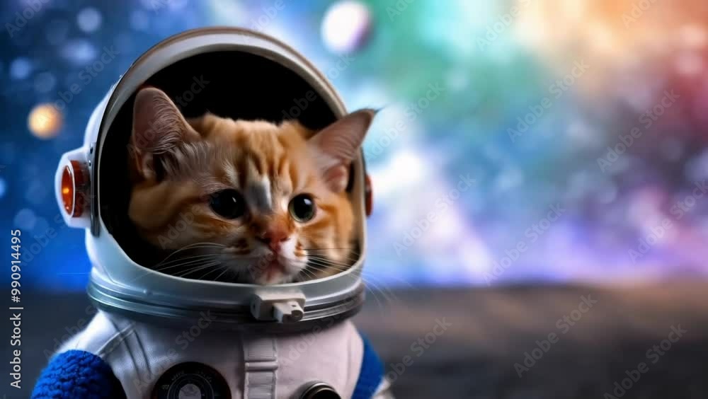 Adorable space cat wearing an astronaut suit exploring outer space. A ...