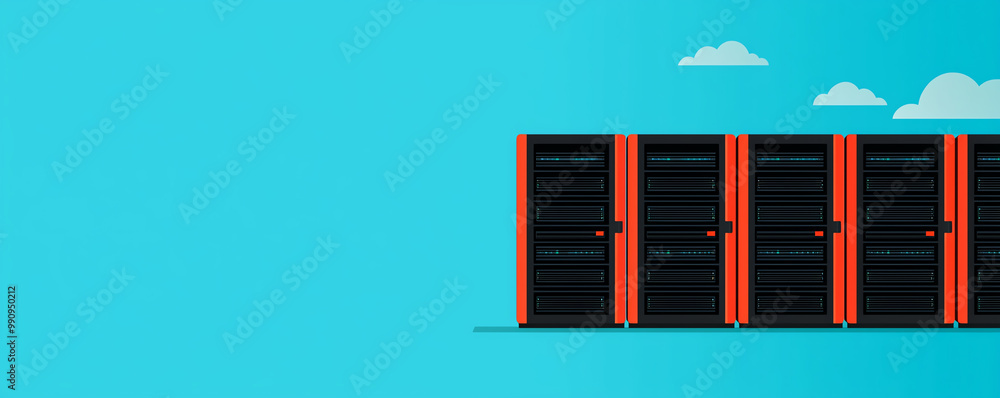 Stylized flat design of data storage units deploying information across ...
