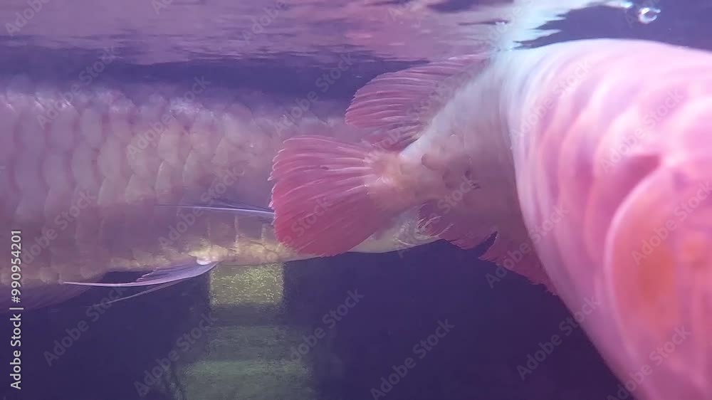 Aquarium with colorful fish. Super red arowana fish swimming inside an ...