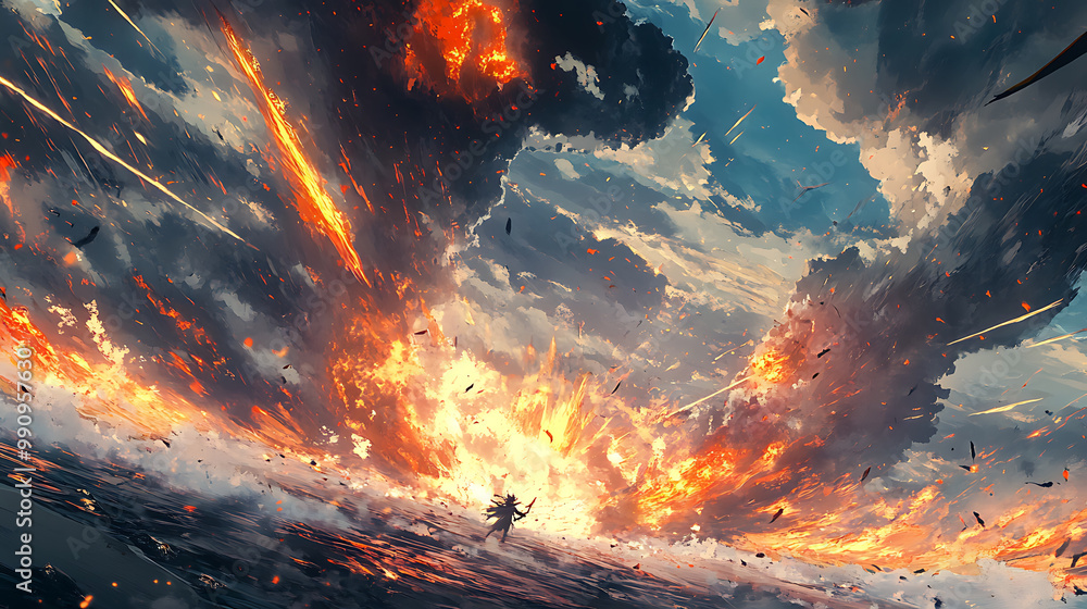 background with an action-packed anime battle scene, featuring dramatic ...