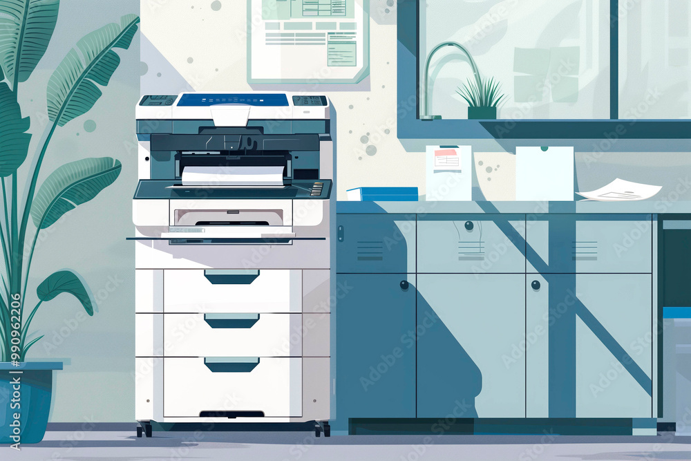 Professional office copier, multifunction printer printing paper documents. Printer and copier ...