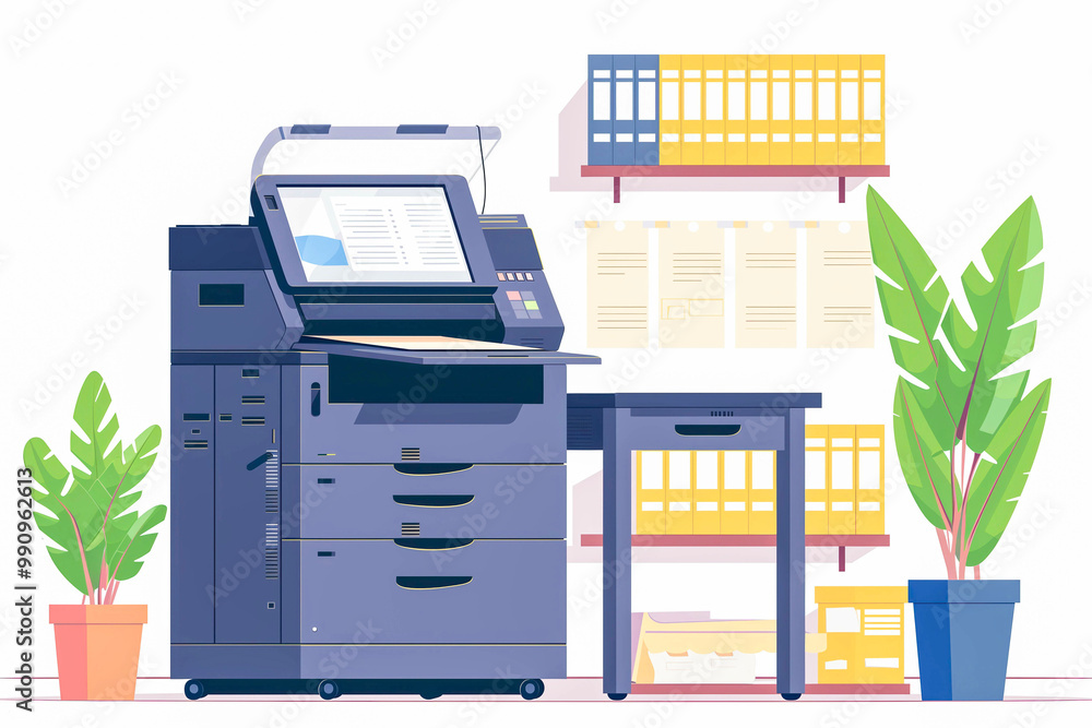 Professional office copier, multifunction printer printing paper documents. Printer and copier ...