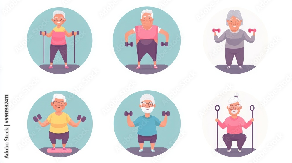 a set of illustrated avatars in circular frames showcasing diverse ...