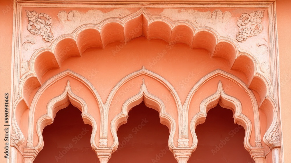 Intricate pink architectural details of a traditional Indian palace ...