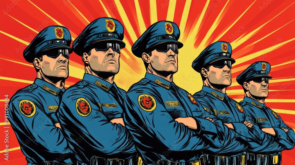 Police squad. authoritarian and totalitarian regimes concept. Pop art ...