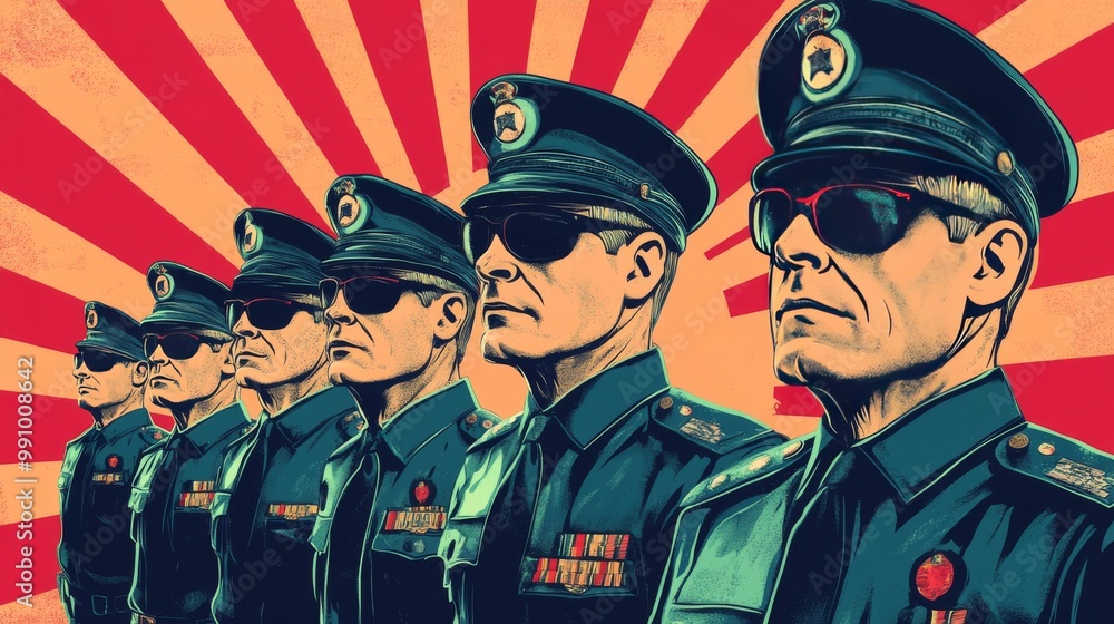 Police squad. authoritarian and totalitarian regimes concept. Pop art ...