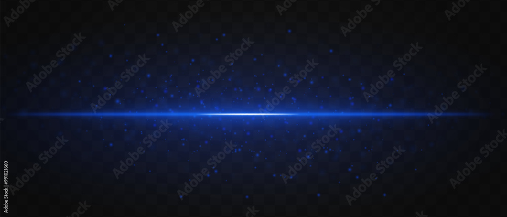 Glowing blue laser beam horizontally with sparkling particles across a ...