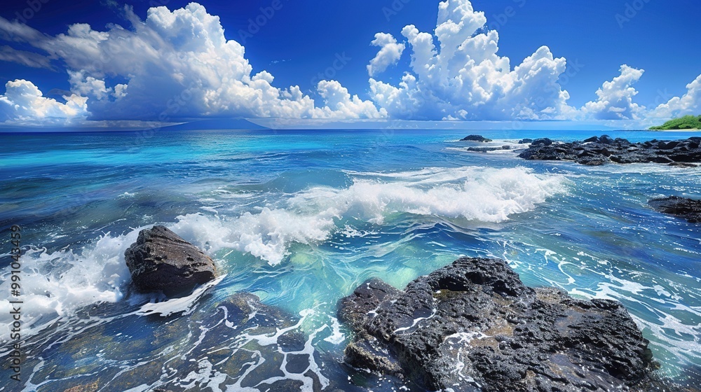 A captivating seaside ocean natural scenery. The ocean stretches as far ...