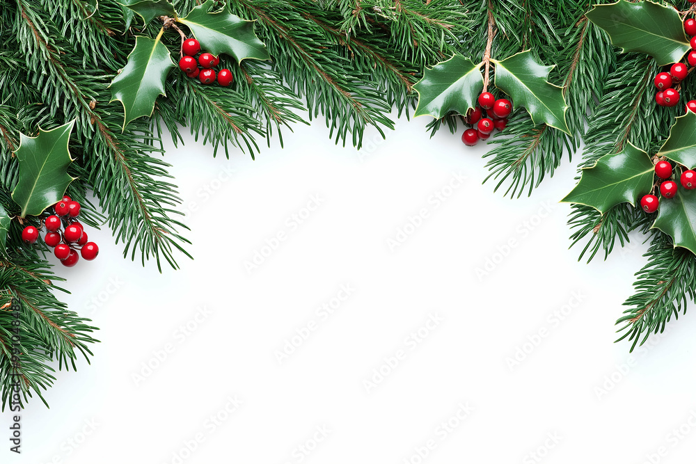 festive fir and holly berry border with pinecones, perfect for holiday ...