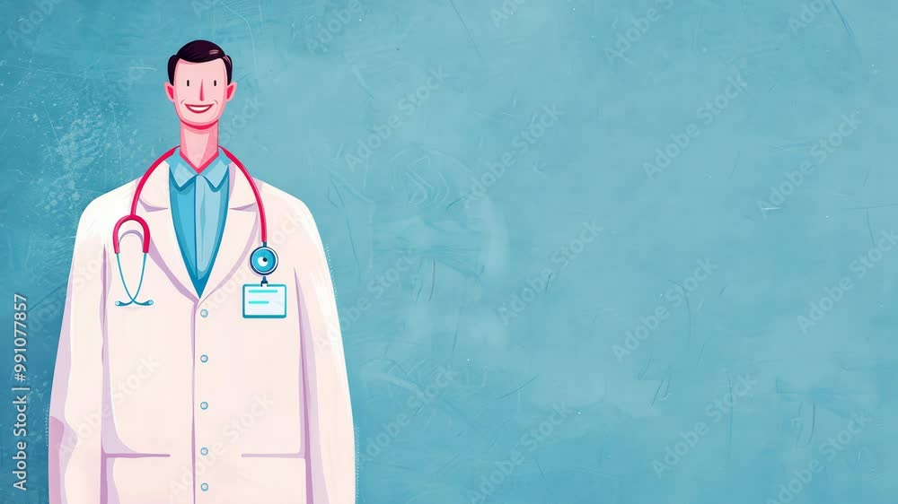 Doctor Wearing White Coat with Stethoscope on Light Blue Background ...
