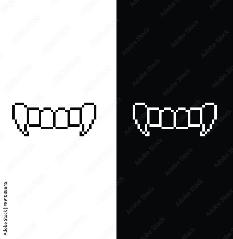 pixel vampire teeth icon. Vector pixel art Halloween dracula 8 bit logo ...