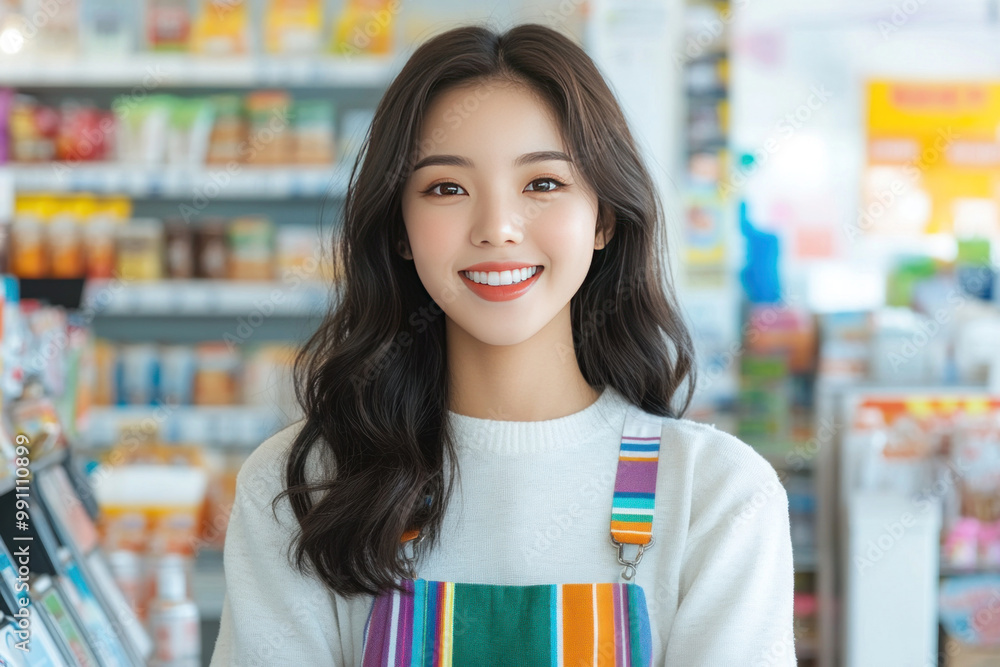 Cashier working at a convenience store, scanning snacks and beverages ...