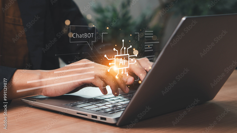 Human interact with AI artificial intelligence virtual assistant ...