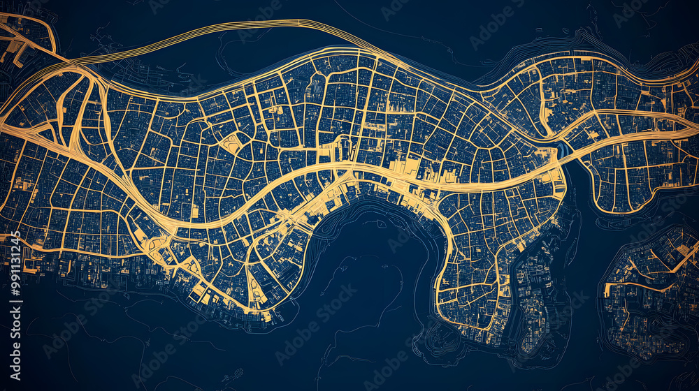 Detailed Modern City Map with Bold Colors and Contrast Stock ...