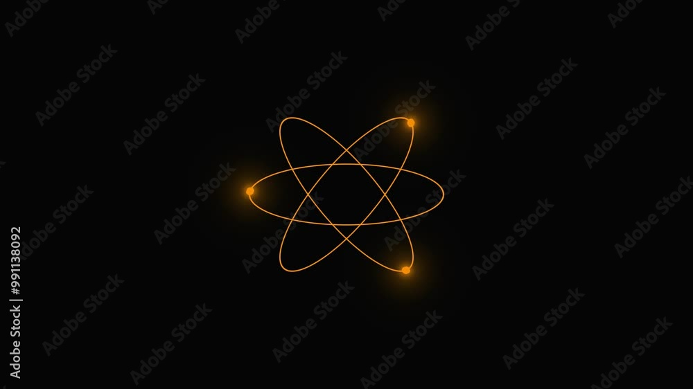 Animated of atom icon. Rotating electrons and pulsating nucleus line ...