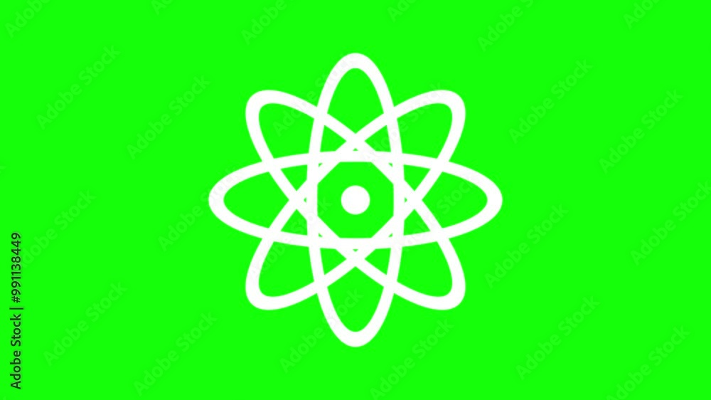 Animated of atom icon. Rotating electrons and pulsating nucleus line animation. Atomic structure ...