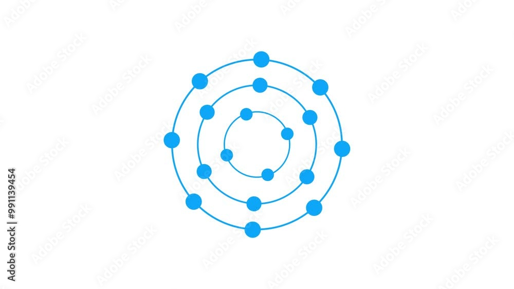 Animated of atom icon. Rotating electrons and pulsating nucleus line ...