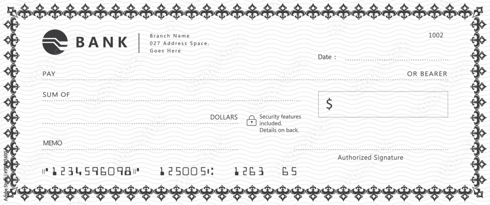 Bank check, vector blank money cheque, checkbook template with ...