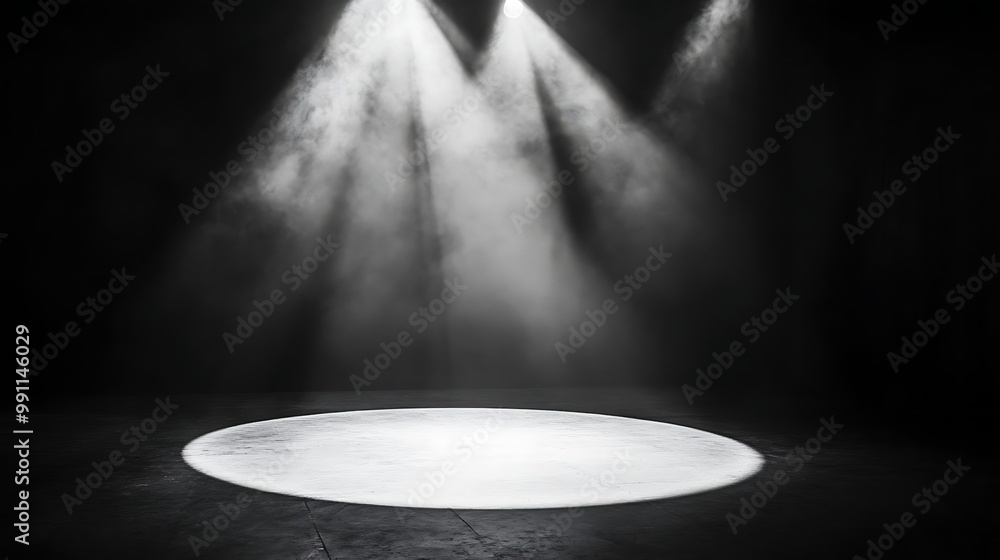 Spotlight casting a bright circle of light on a bare stage, with the ...