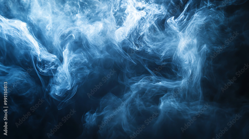 Deep blue and silver smoke swirling on a stage, creating a cool and ...