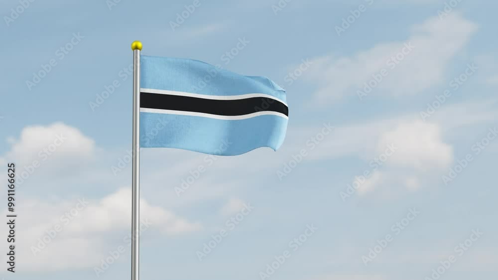 Botswana Flag on a Pole with blue sky background 3D Render. Botswana ...