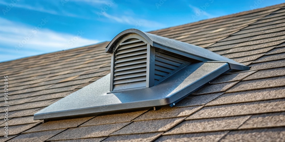 Ridge cap vent on shingle roof for passive attic ventilation in ...