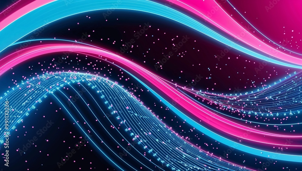 Digital abstract image featuring a dynamic wave-like pattern. The ...