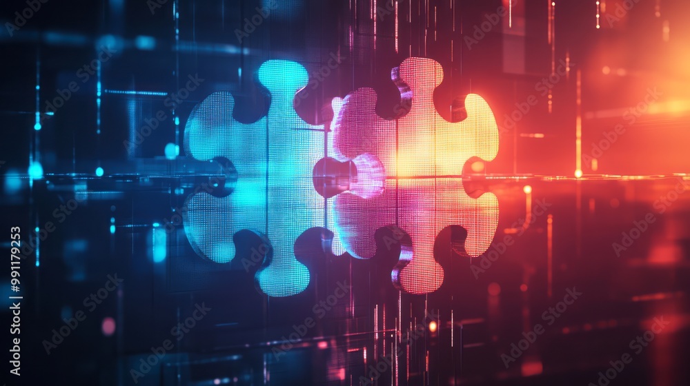 Digital representation of API integration concept with two interlocking ...