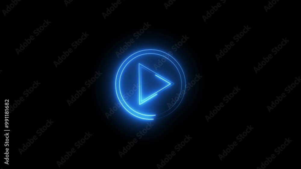 Neon shine play button sign with neon circle animation. neon music ...