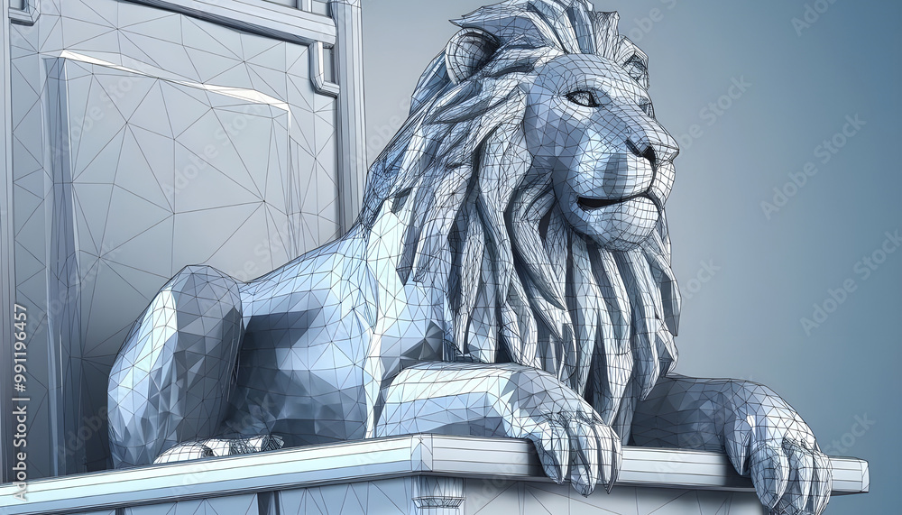 Lion. Digital polygon illustration. Isolated line and dots technology ...