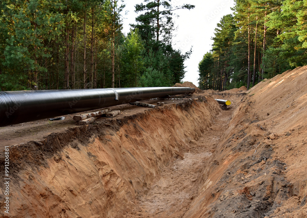 Natural Gas Pipeline Construction site. Transmission in pipe to LNG ...