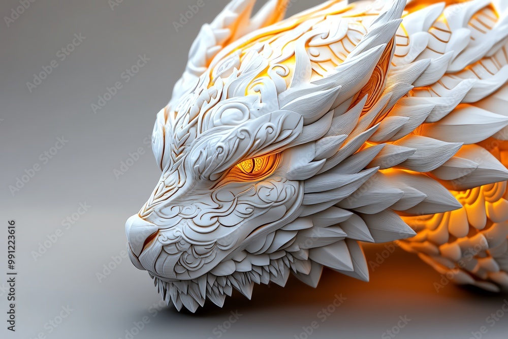 A 3D digital sculpture of a mythical creature, with detailed textures ...